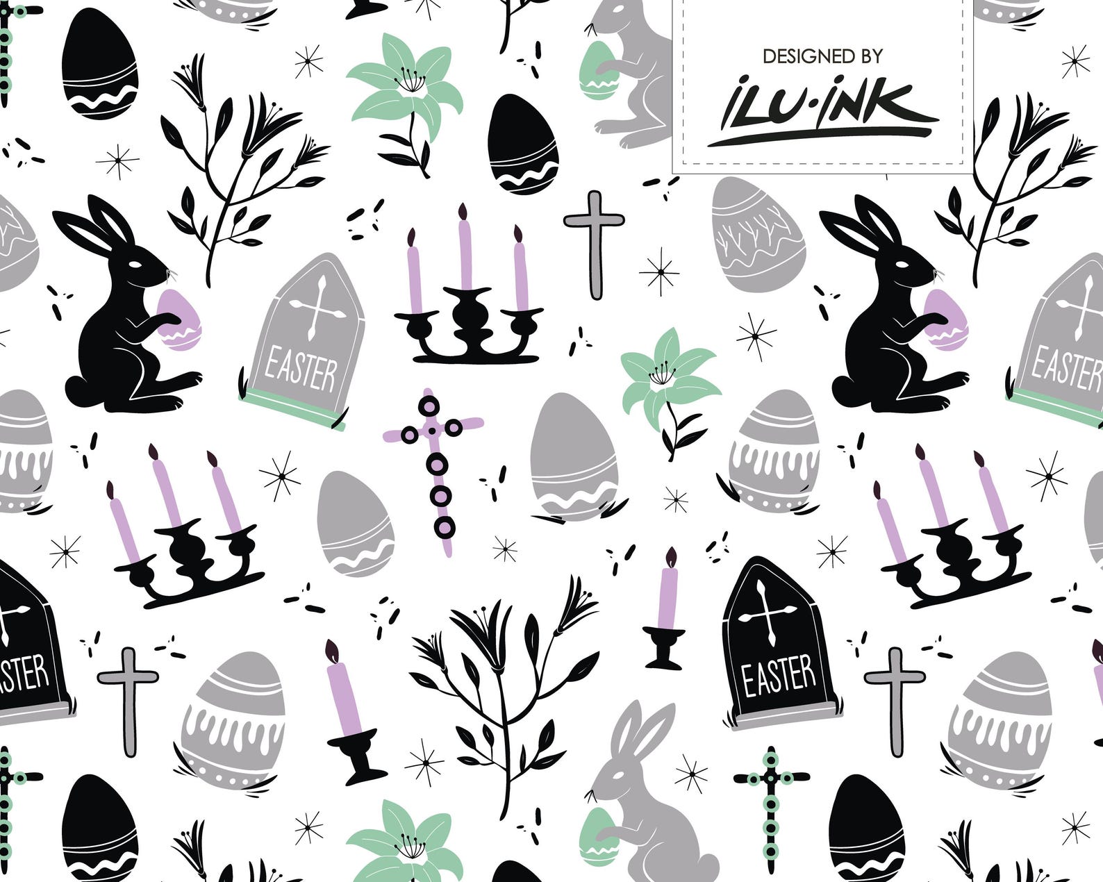 Creepy Gothic Easter Seamless Pattern, Dark Bunny and Eggs Print, Anti ...