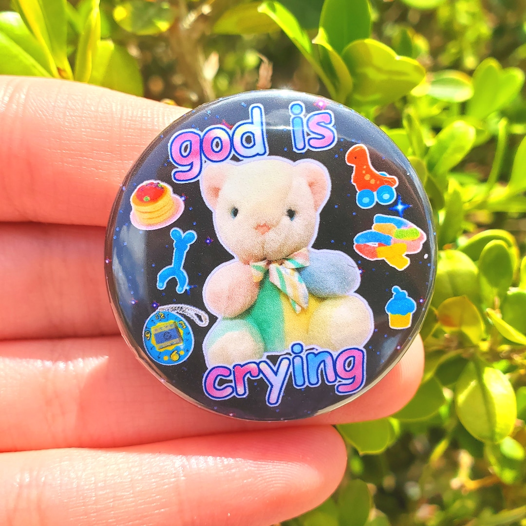 God is Crying 1.5" Meme Button | Weirdcore Clowncore Kidcore Pastel ...