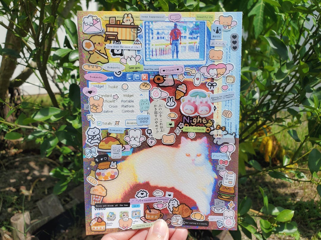 Computer Kitty 5x7 Original Collage Art Print Kidcore Weirdcore ...