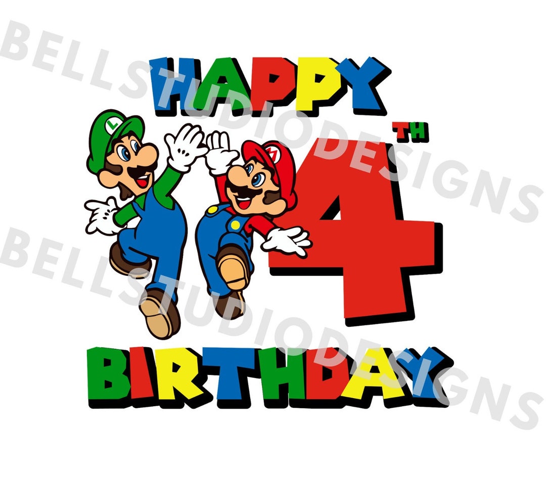 Super Mario 4th Birthday SVG, PNG, Jpg, Mario and Luigi Birthday, Mario ...