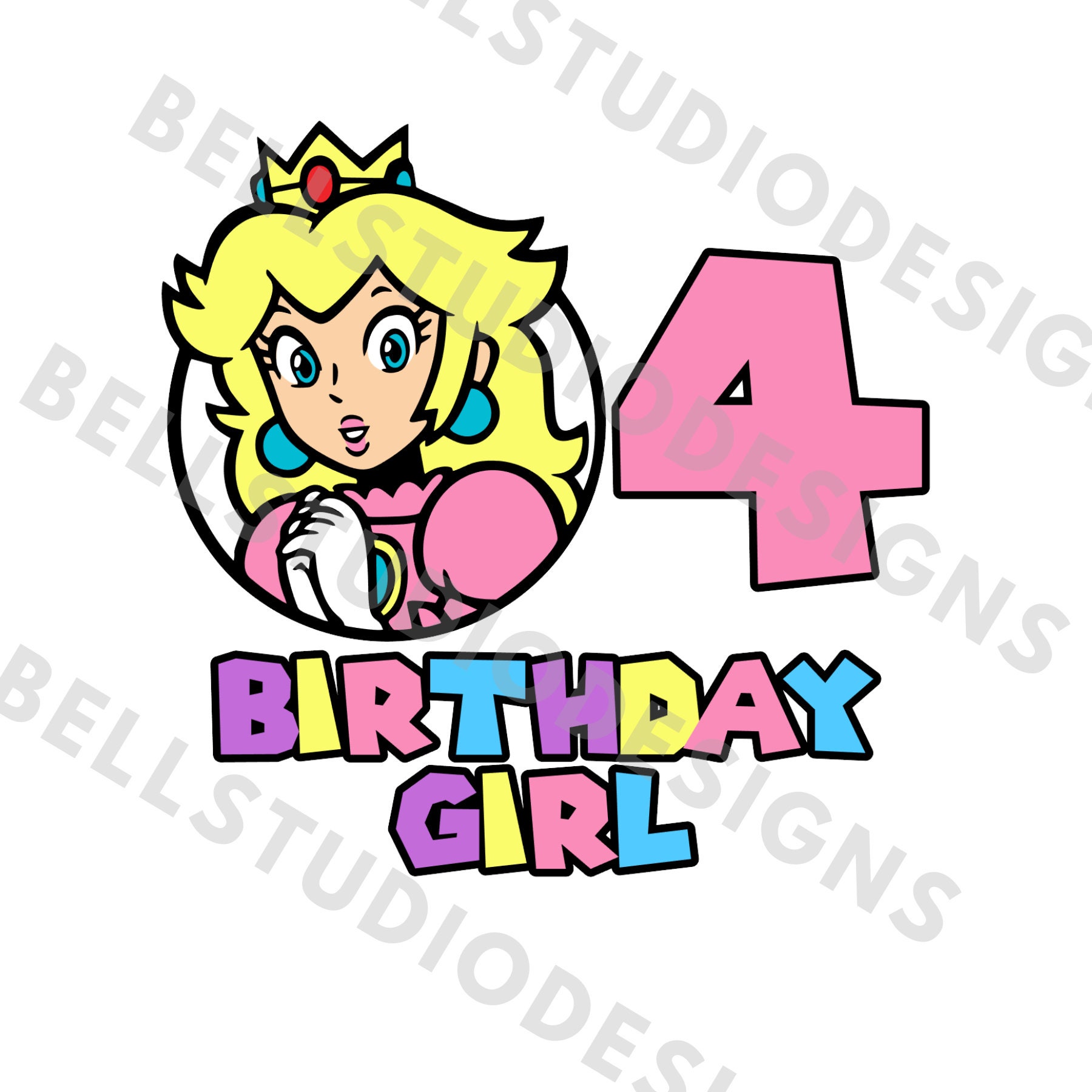 Princess Peach 4th Birthday SVG PNG Jpg, Princess Peach Birthday Girl ...