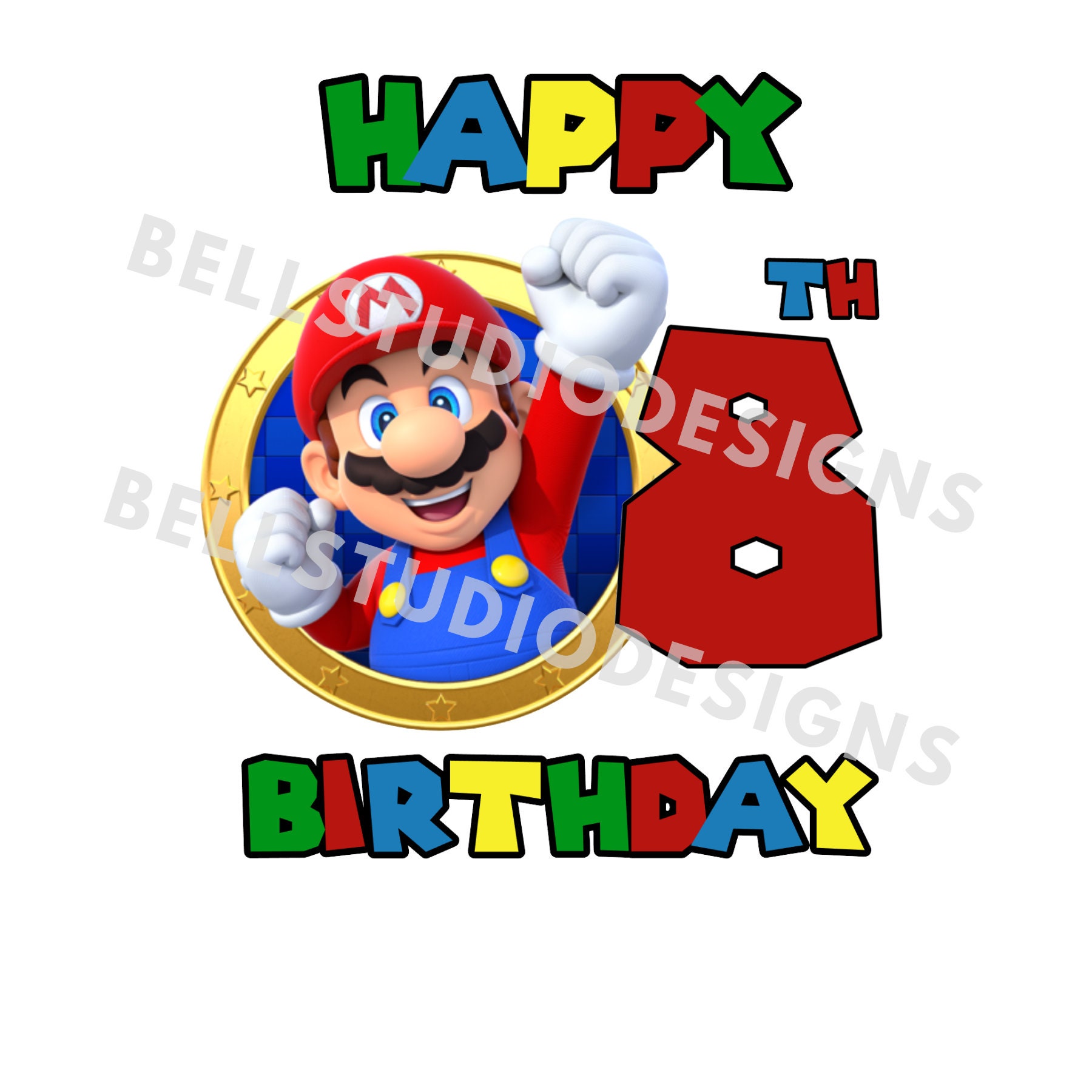 Super Mario 8th Birthday PNG JPG, Mario Birthday PNG, Cricut ...