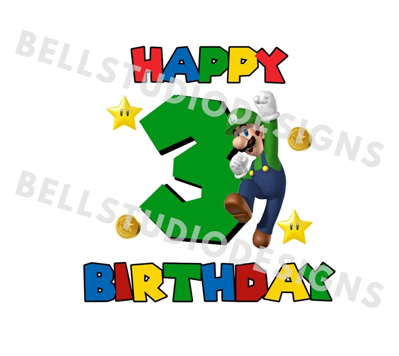 Super Mario 3rd Birthday PNG JPG Luigi Birthday PNG Cricut - Etsy