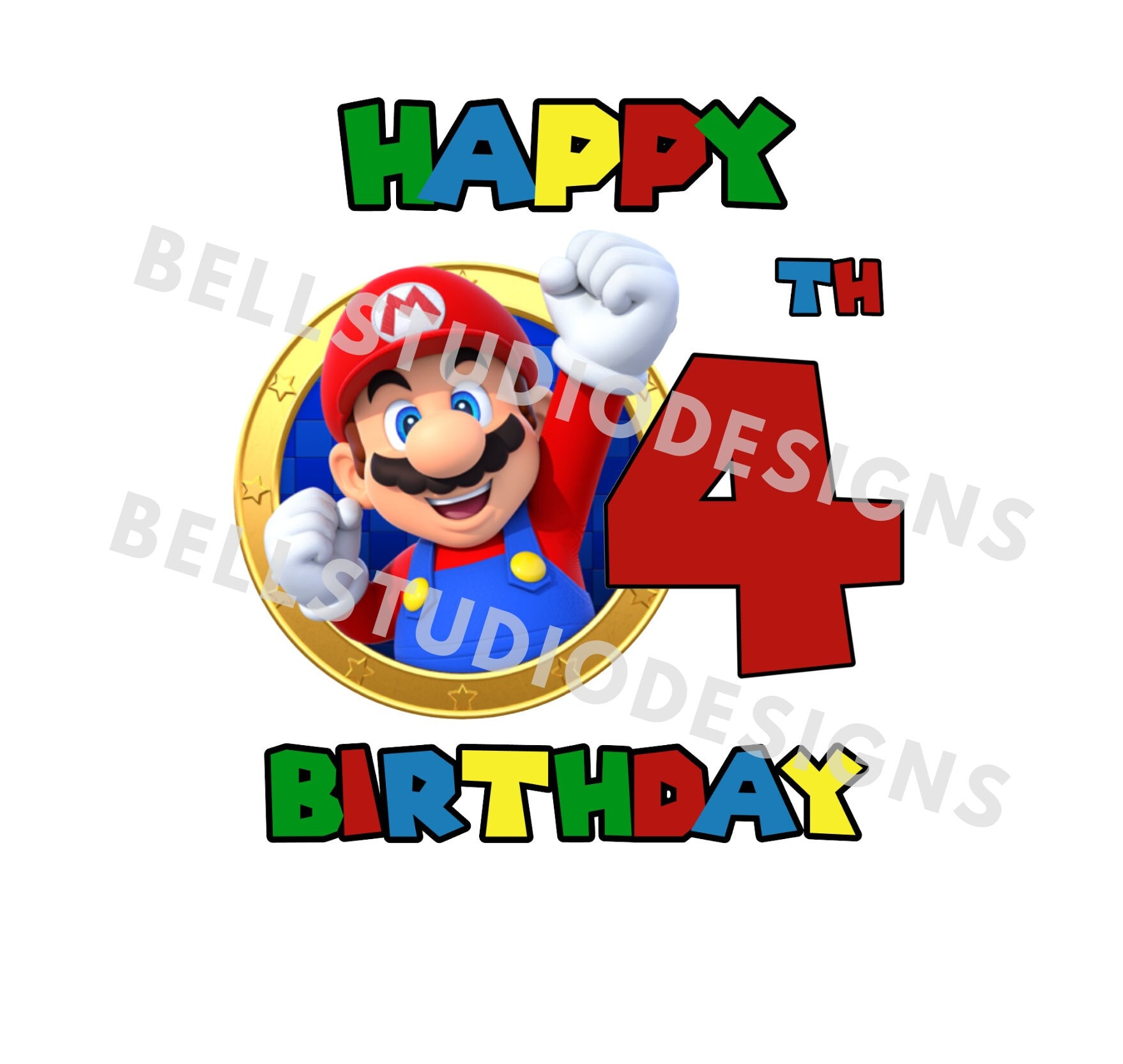 Super Mario 4th Birthday PNG JPG, Mario Birthday PNG, Cricut ...