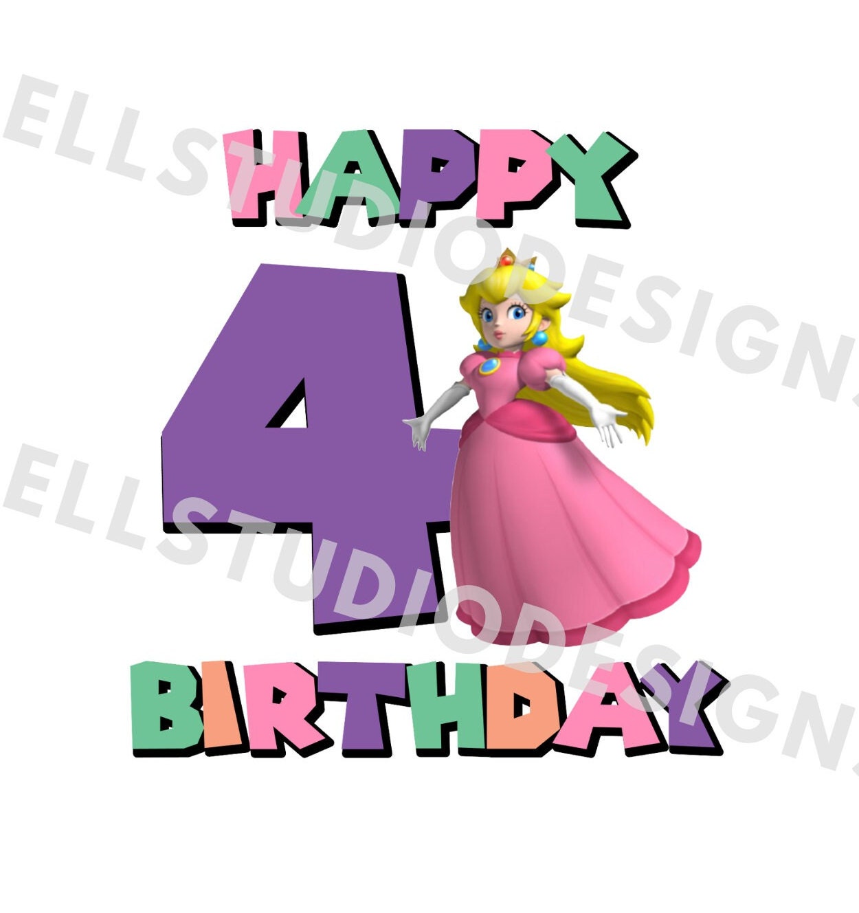 Super Mario 4th Birthday PNG JPG Princess Peach Birthday PNG - Etsy
