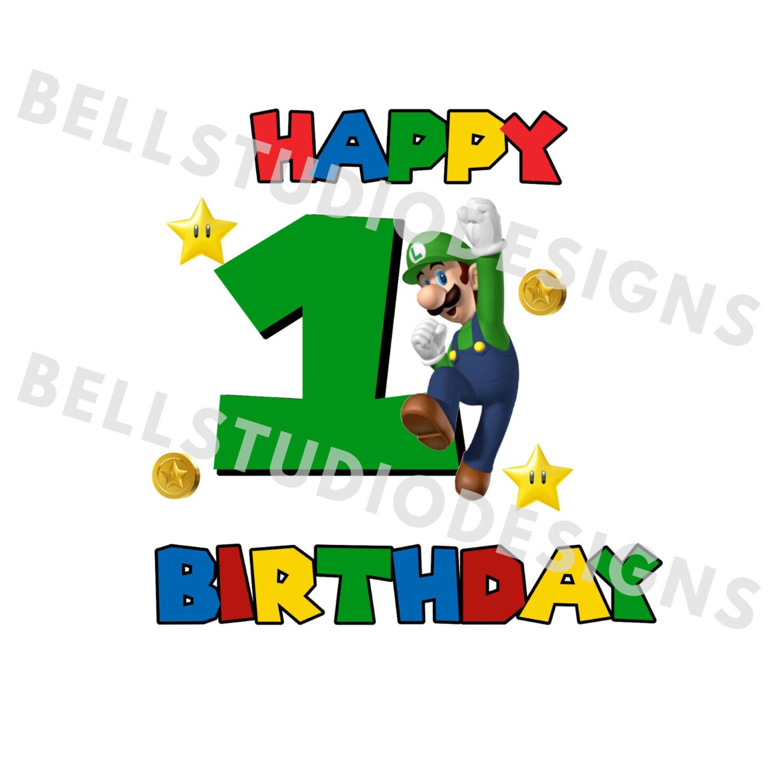 Super Mario 1st Birthday PNG JPG, Luigi Birthday PNG, Cricut ...