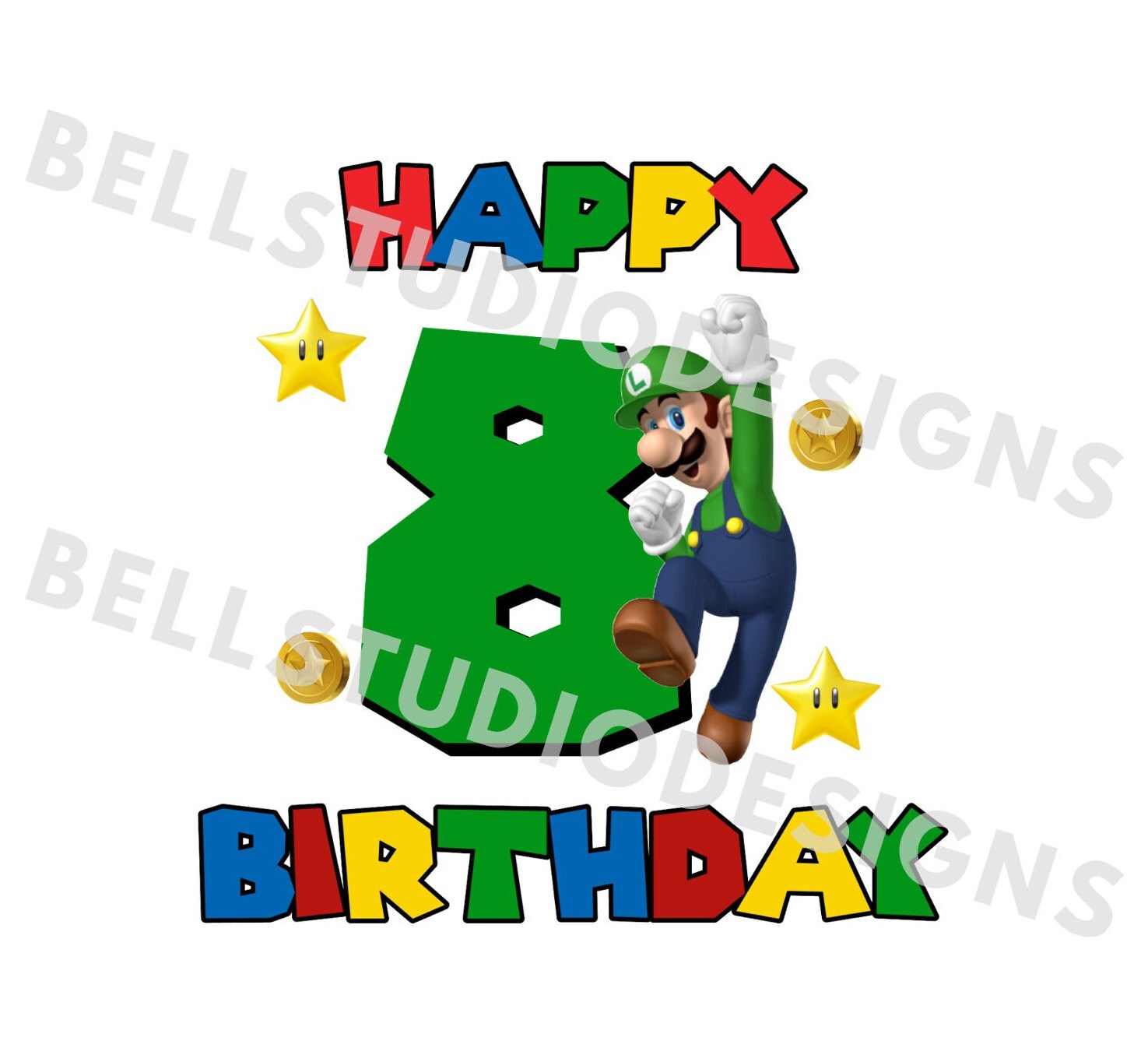 Super Mario 8th Birthday PNG JPG, Luigi Birthday PNG, Cricut ...