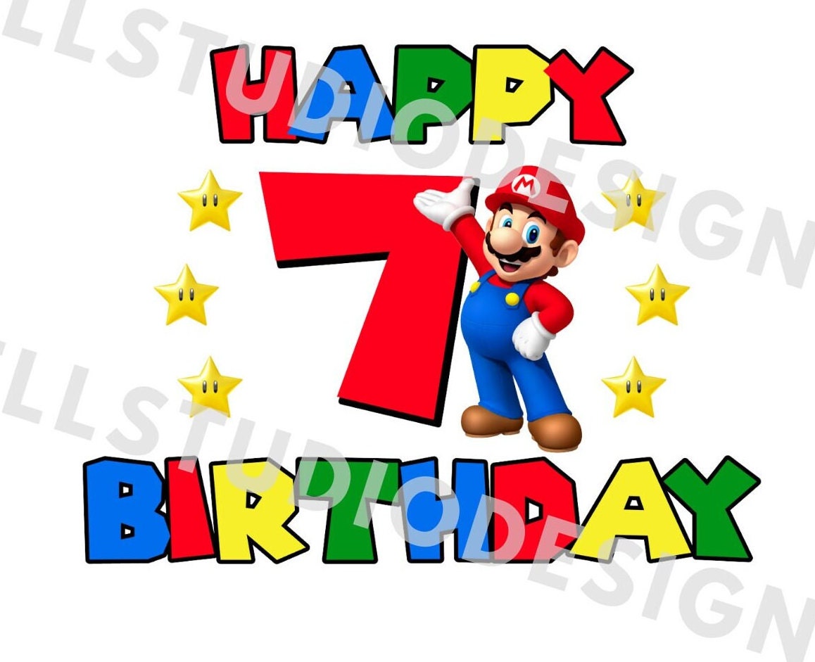 Super Mario 7th Birthday PNG JPG, Mario Birthday PNG, Cricut, Silhouette Cameo, Cut File Image ...