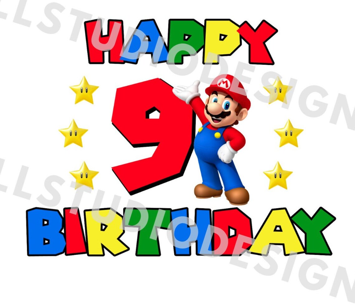 Super Mario 9th Birthday PNG JPG, Mario Birthday PNG, Cricut ...