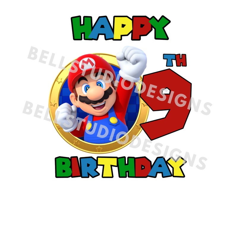 Super Mario 9th Birthday PNG JPG, Mario Birthday PNG, Cricut ...