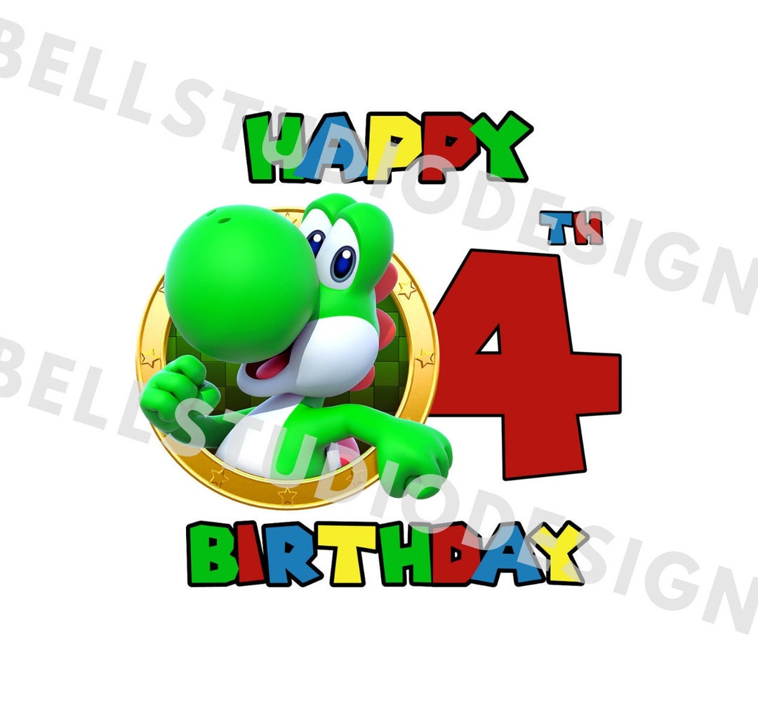Super Mario 4th Birthday PNG JPG, Yoshi Birthday PNG, Cricut ...