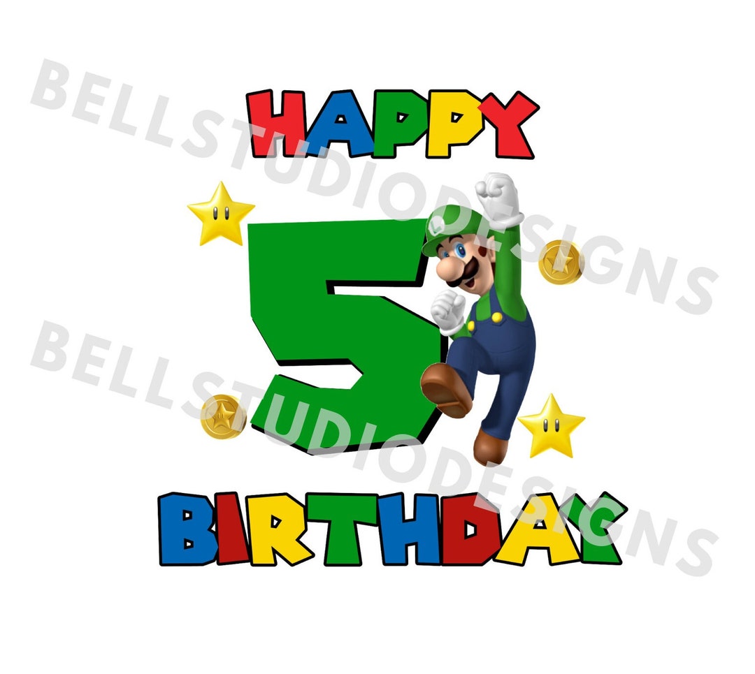 5.º cumpleaños de Super Mario PNG JPG, cumpleaños de Luigi PNG, Cricut ...