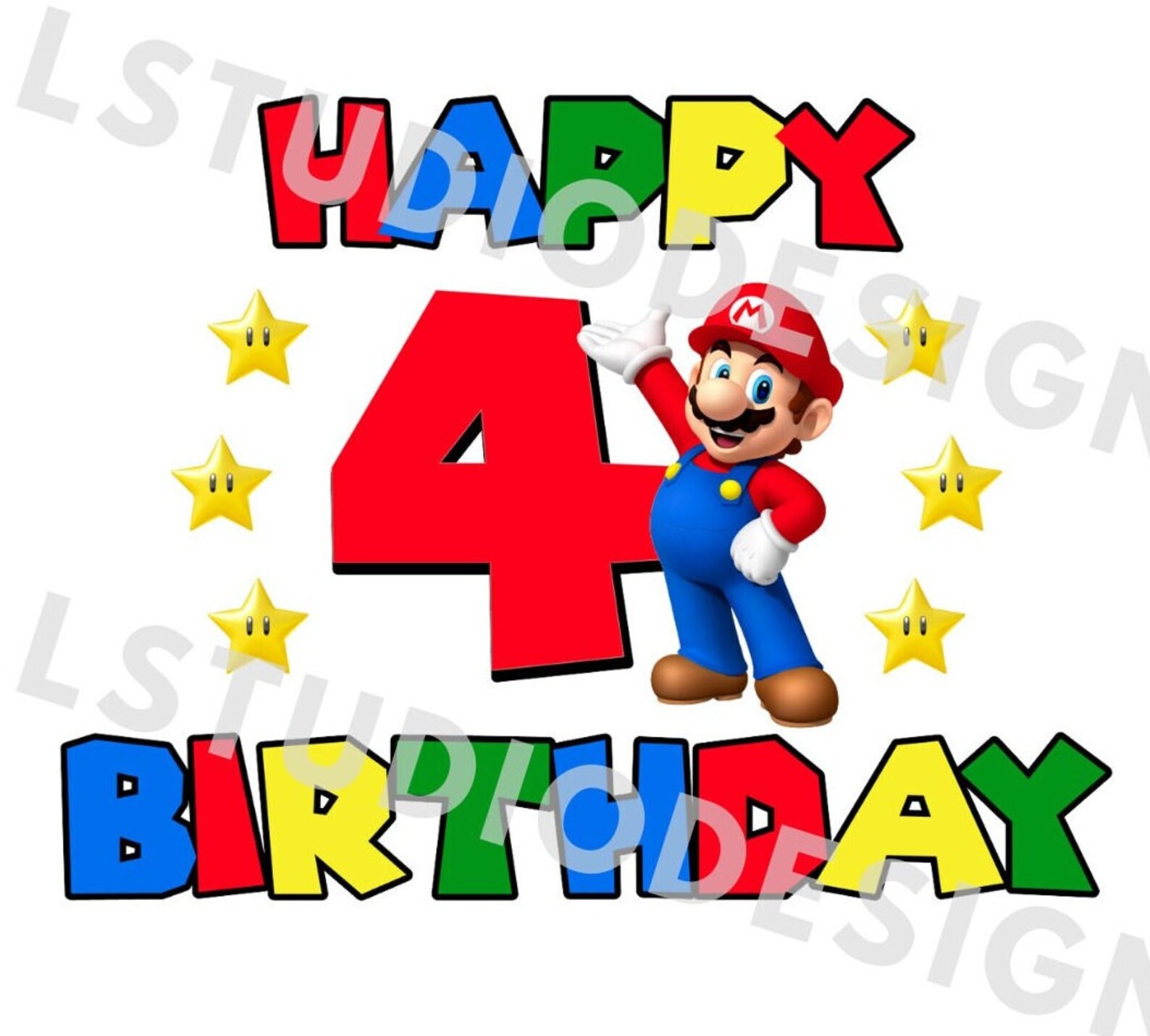 Super Mario 4th Birthday PNG JPG, Mario Birthday PNG, Cricut ...