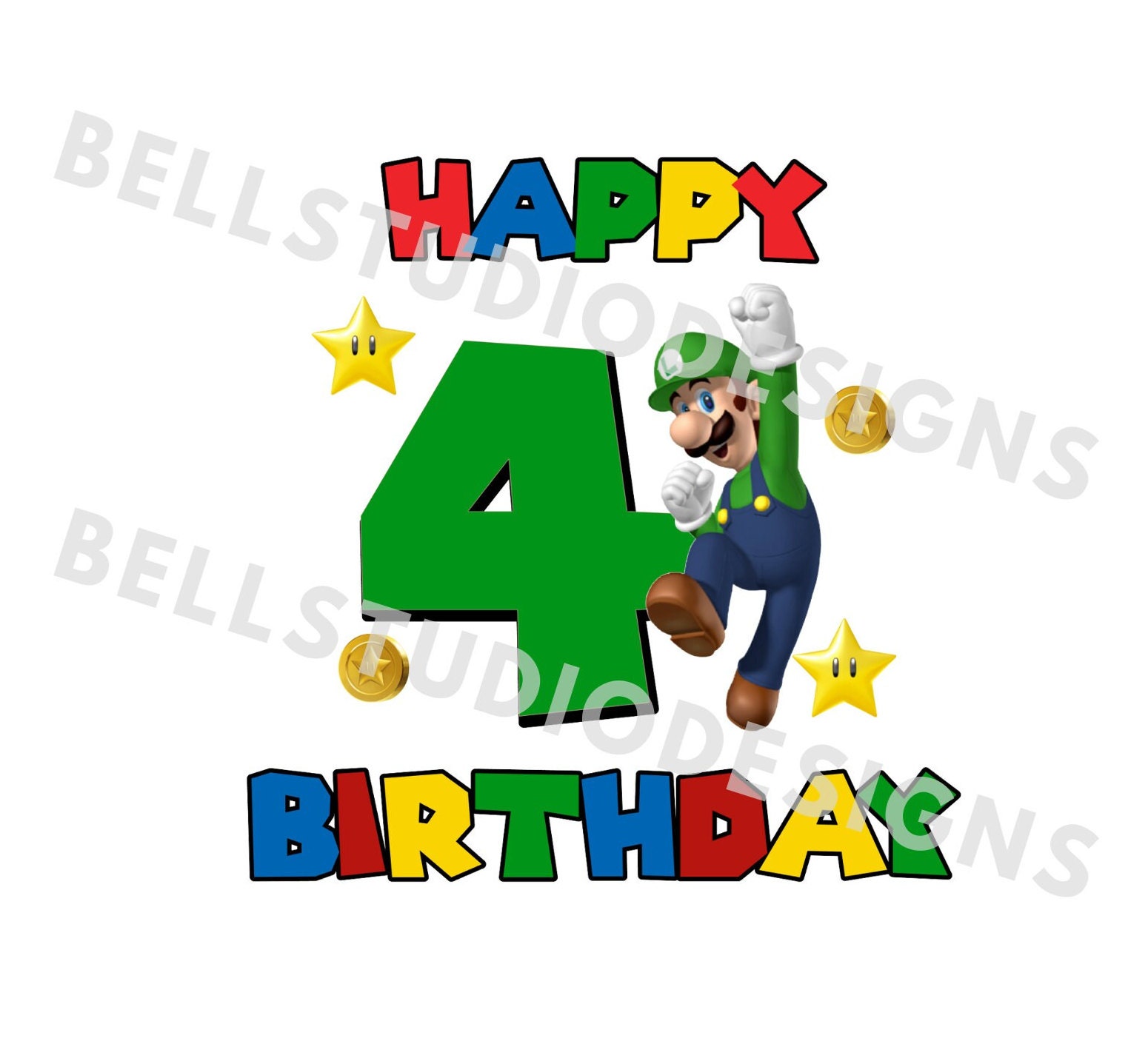 Super Mario 4th Birthday PNG JPG, Luigi Birthday PNG, Cricut ...