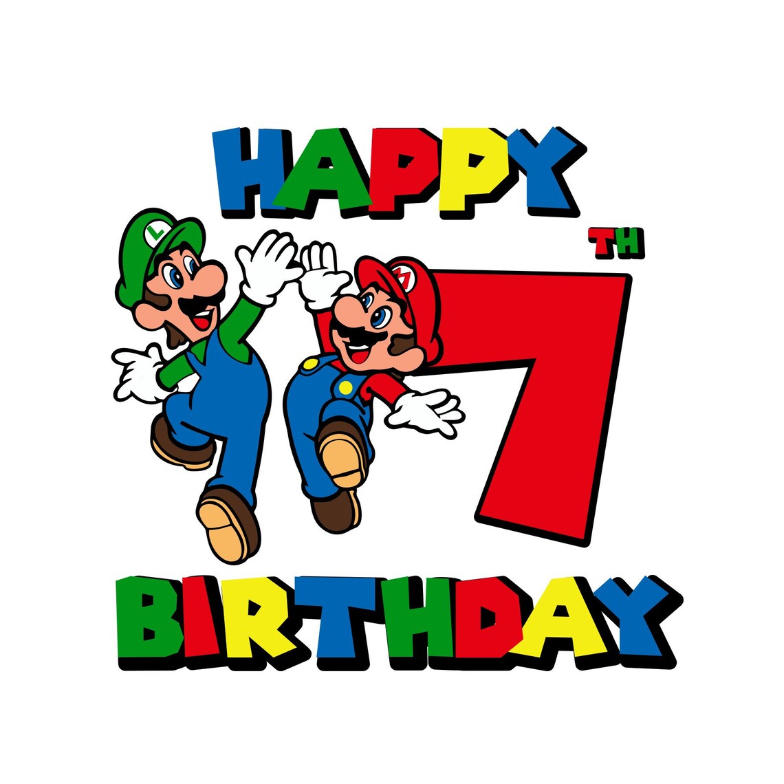 Super Mario 7th Birthday SVG, PNG, Jpg, Mario and Luigi Birthday, Mario ...