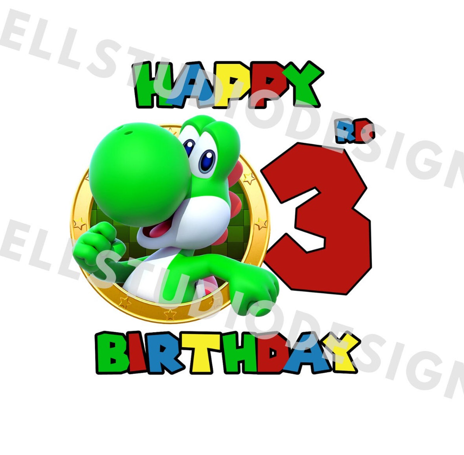 Super Mario 3rd Birthday PNG JPG, Yoshi Birthday PNG, Cricut ...