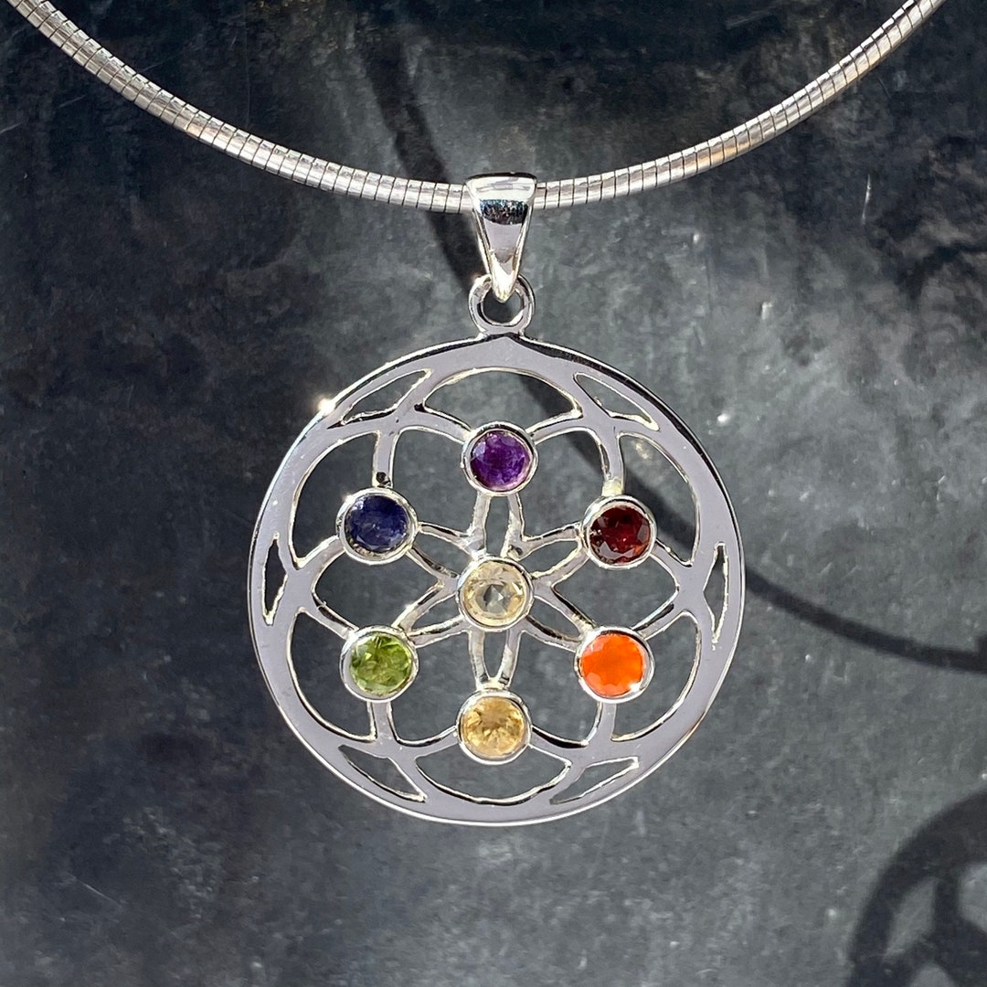 Chakra Pendant - Seed of Life Chakra Pendant - Silver Chakra Flower - Etsy