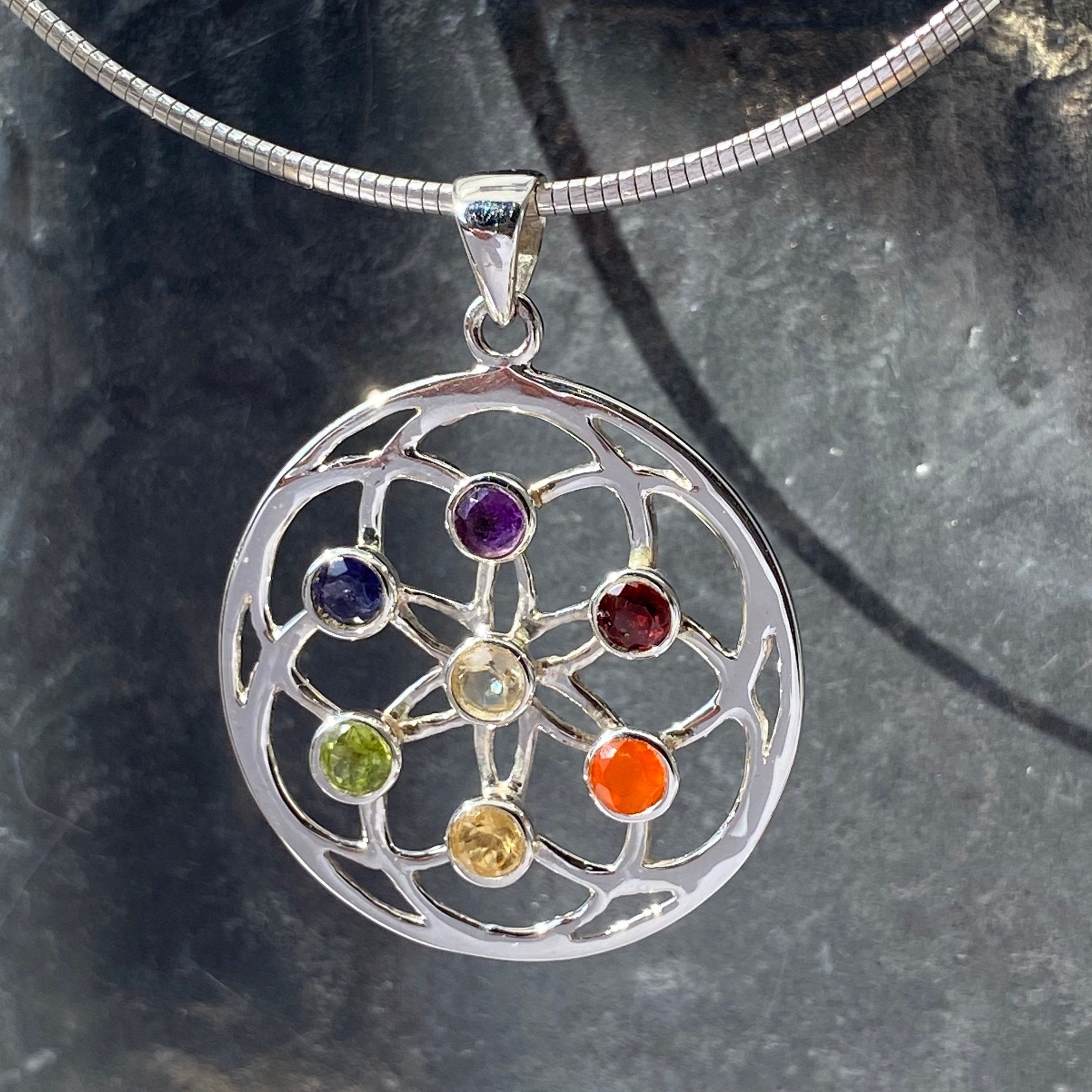 Chakra Pendant Seed of Life Chakra Pendant Silver Chakra Flower - Etsy
