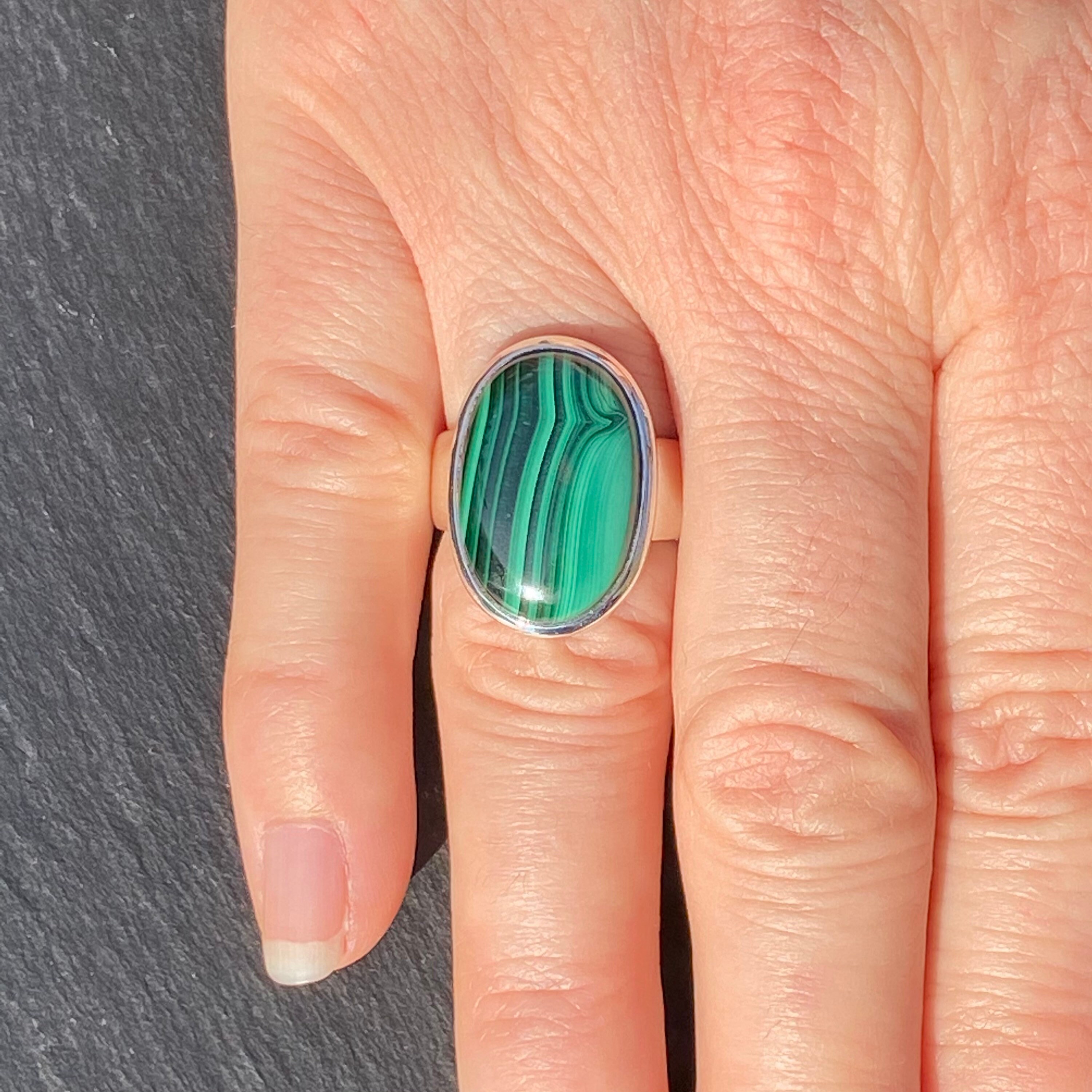 Malachite Ring - Oval Malachite Ring - Adjustable Malachite Ring Size ...