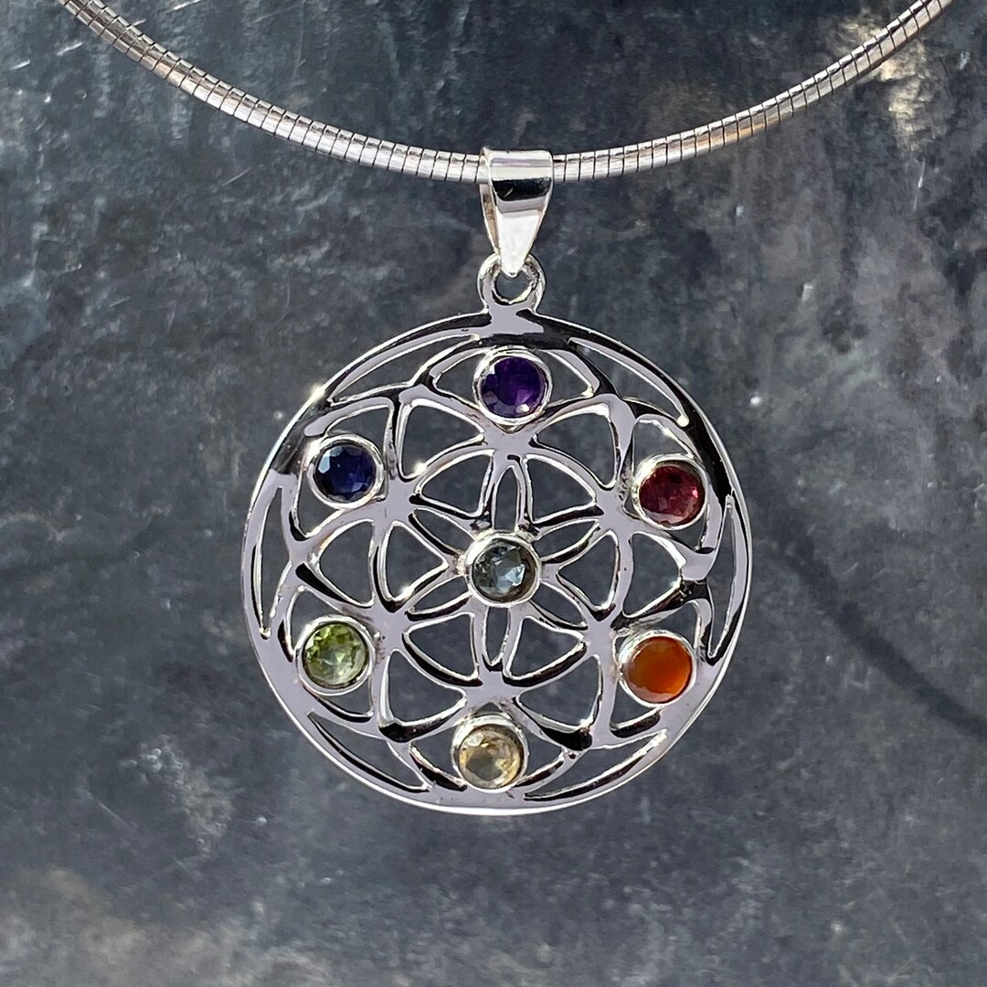 Seed of Life Chakra Pendant - 7 Chakra Flower Pendant - Silver Chakra ...