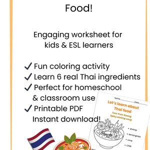 Thai Food Vocabulary Worksheet | Printable ESL Activity for Kids ...
