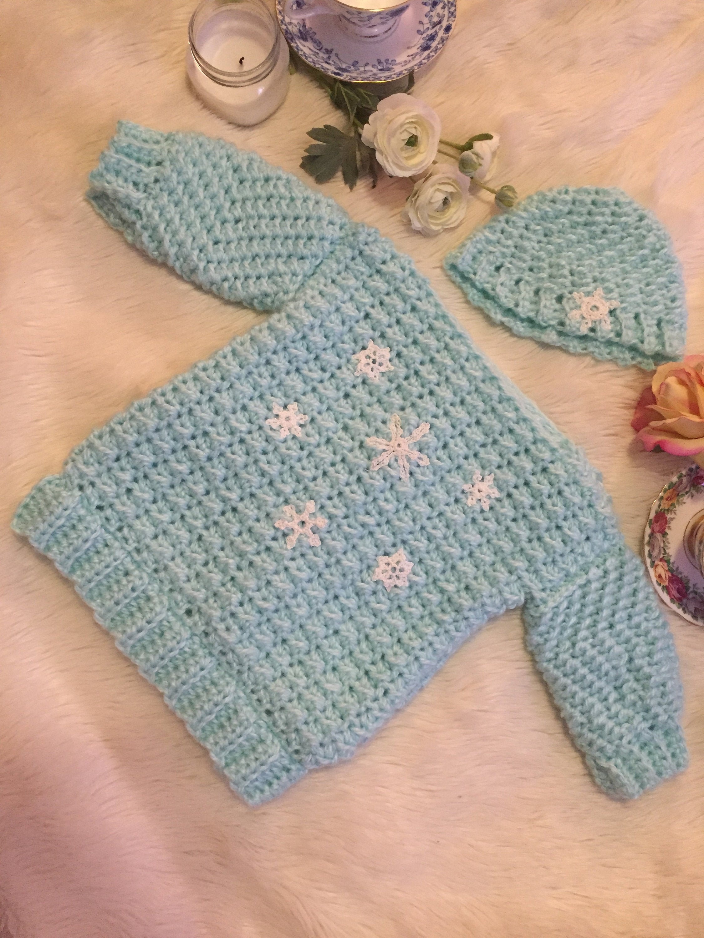 Suéter de bebé copo de nieve azul hielo /aqua - Etsy España