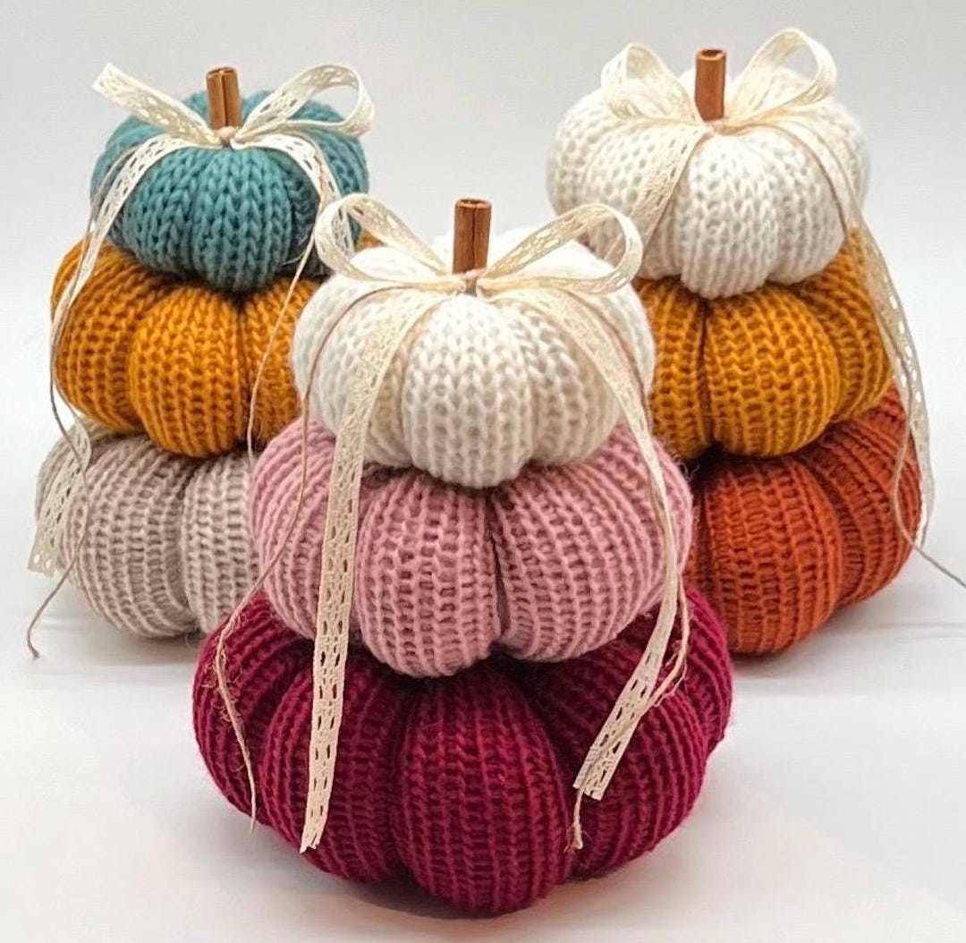 Knitted Wool Pumpkin Stack , Fall Decor, Tabletop Decor, Automne Decor ...