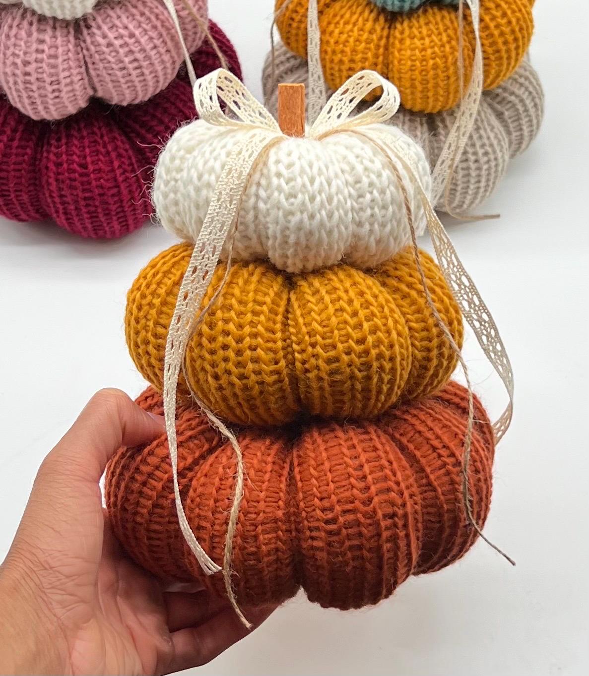 Knitted Wool Pumpkin Stack , Fall Decor, Tabletop Decor, Automne Decor ...