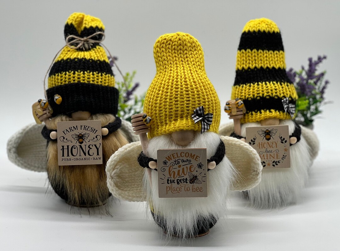 Bee Gnome, Knitted Bumblebee Gnome, Bee Decor, Summer Gnome, Decorative ...