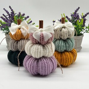 Mini Knitted Wool Pumpkin Stack , Fall Decor, Tabletop Decor, Automne ...