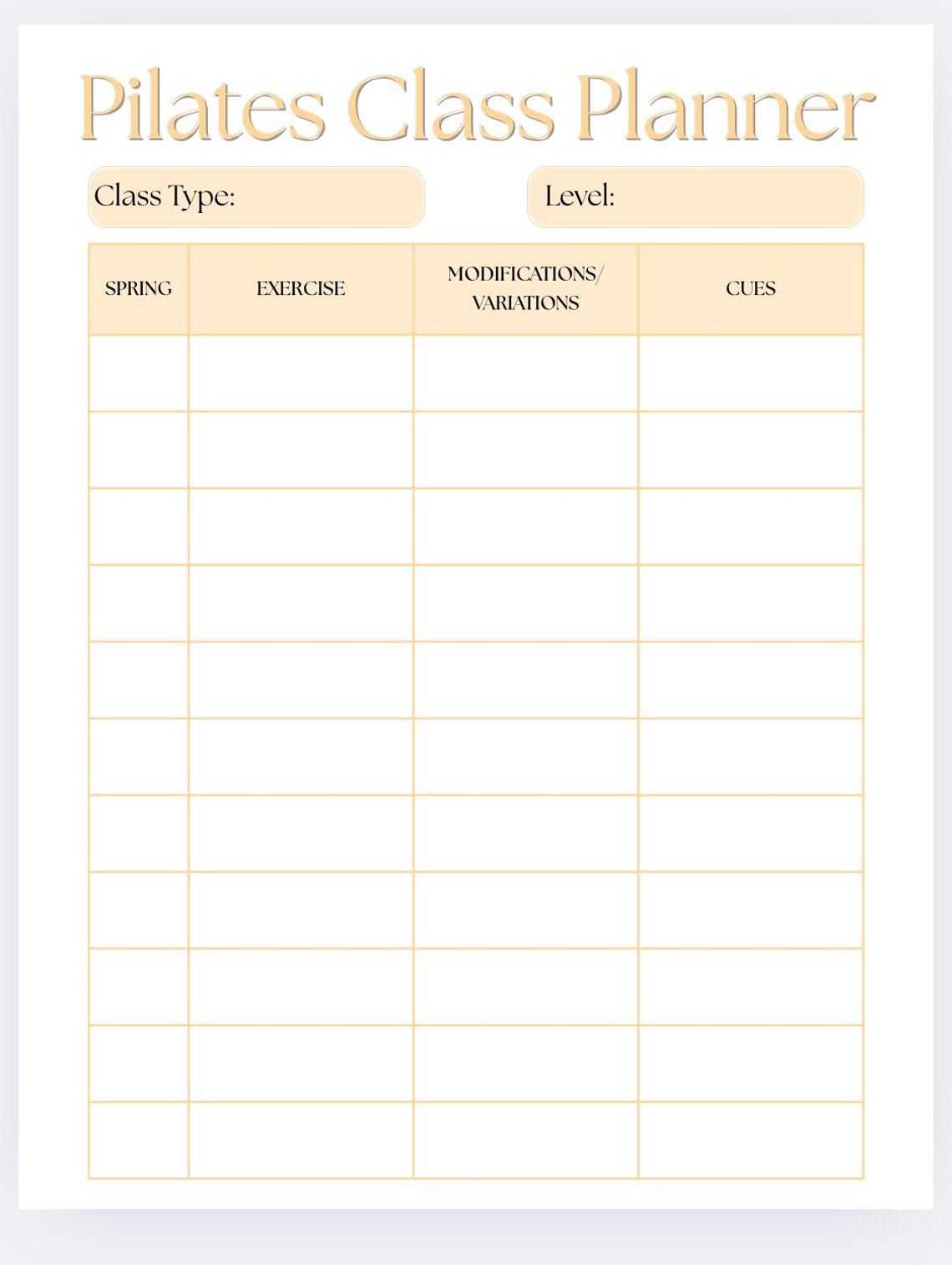 Printable Pilates Class Planner Template – Reformer | for Instructors ...