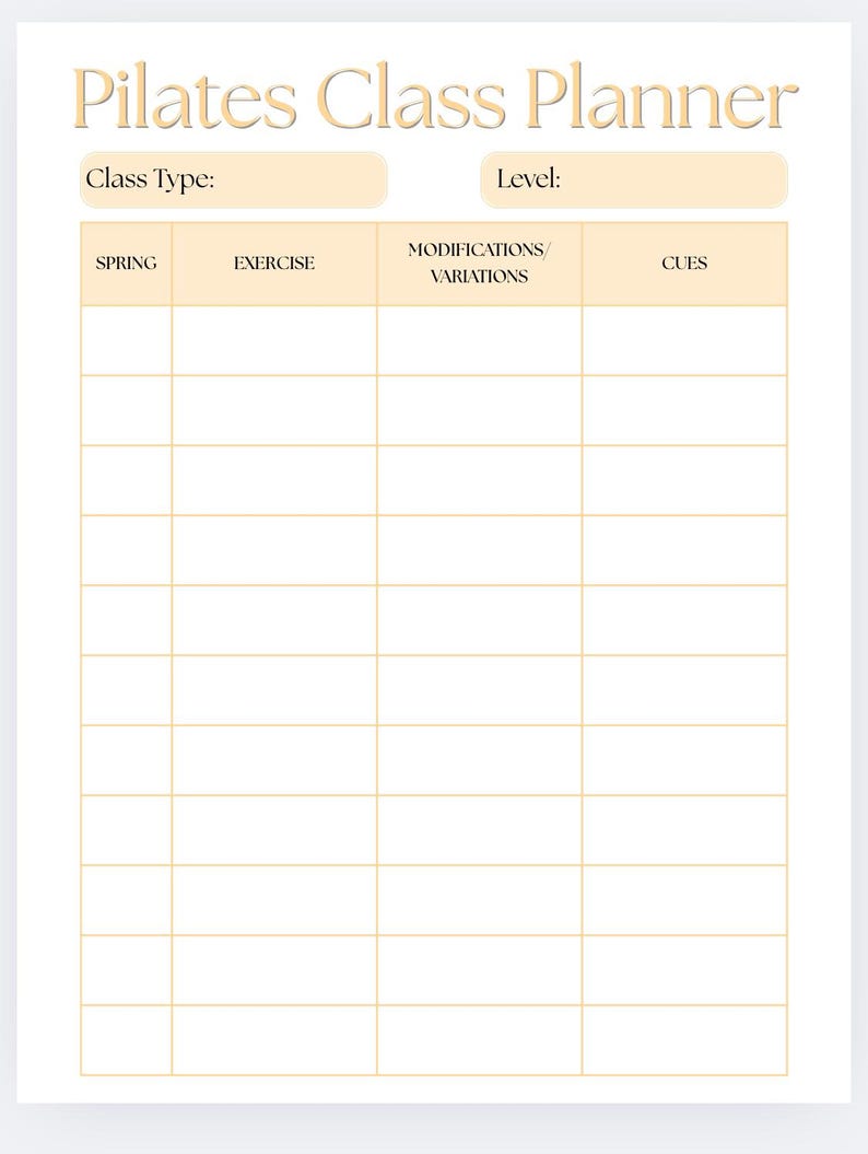 Printable Pilates Class Planner Template – Reformer | for Instructors ...