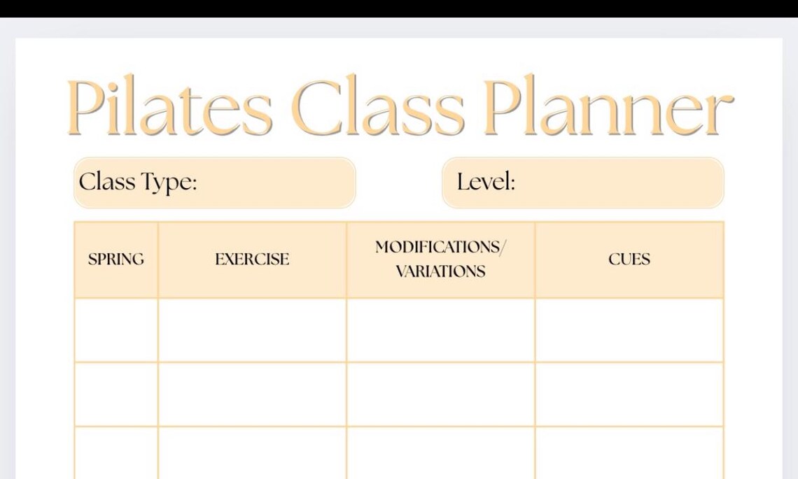 Printable Pilates Class Planner Template – Reformer | for Instructors ...