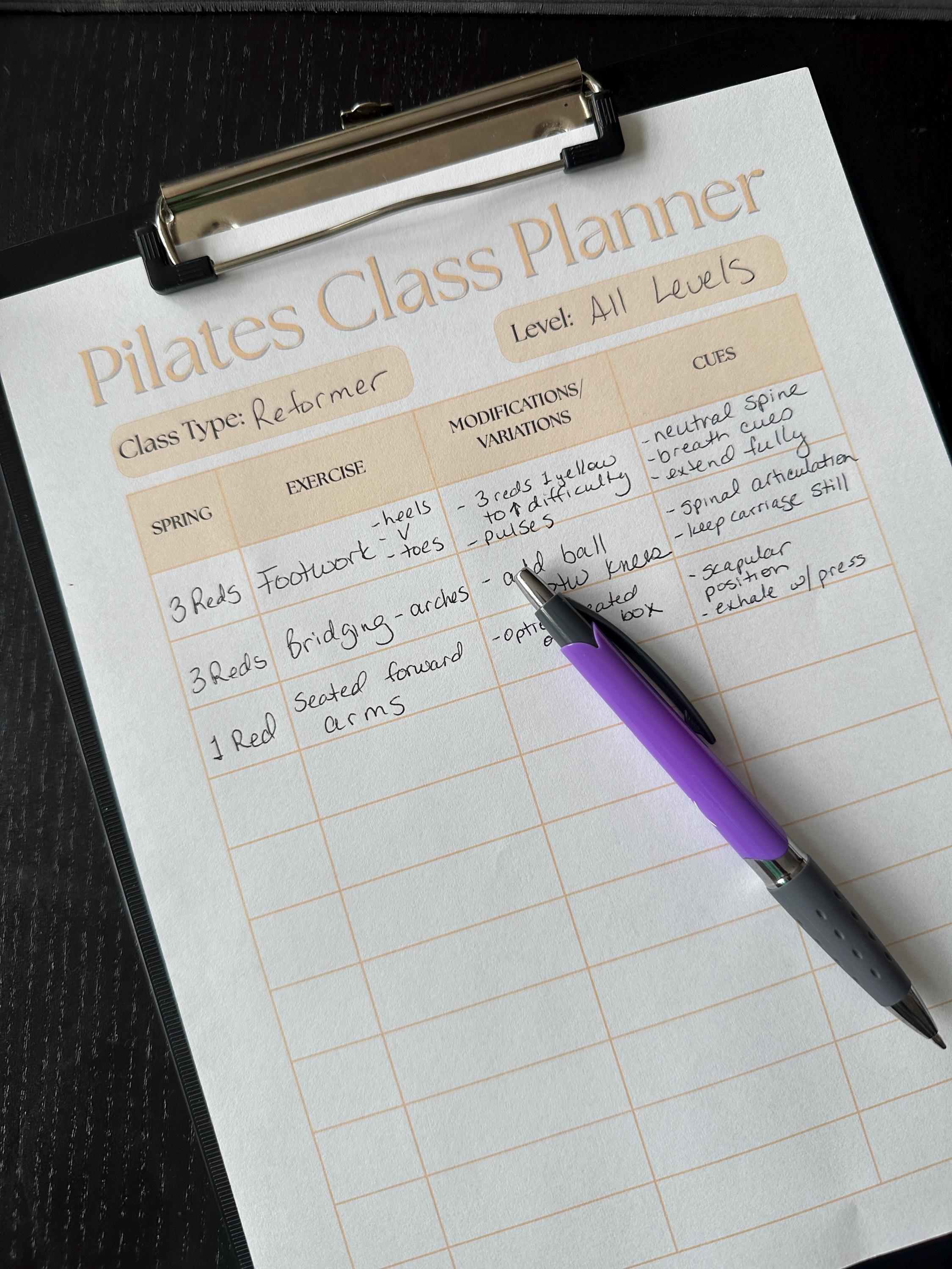 Printable Pilates Class Planner Template – Reformer | for Instructors ...