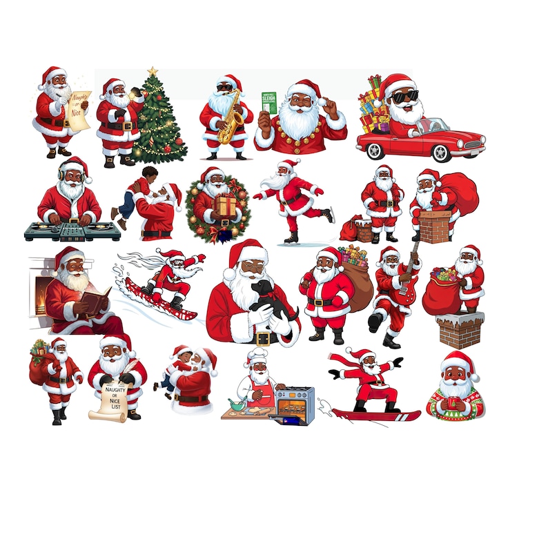 Black Santa Claus Clipart, Vintage Black Santa Png, Holiday Clipart ...