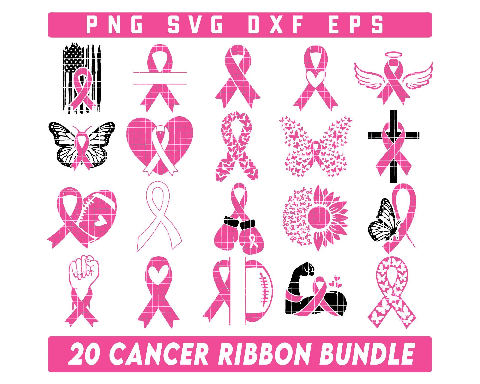 Cancer Ribbon SVG Bundle, Pink Ribbon SVG, Survivor Ribbon Svg, Breast ...