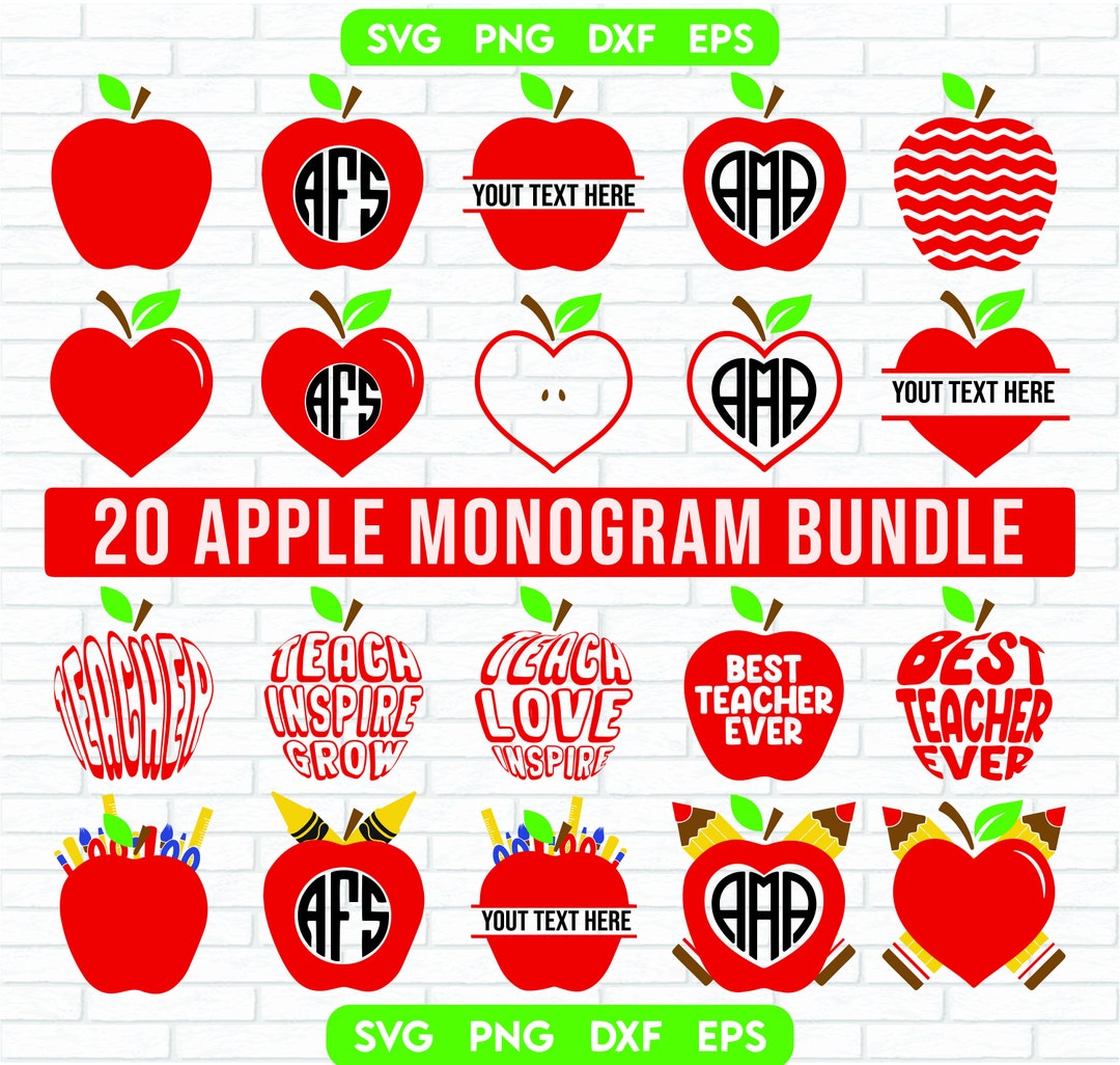 Apple Svg Bundle, Apple Monogram Svg, Apple Nametag Svg, Apple Cut File ...