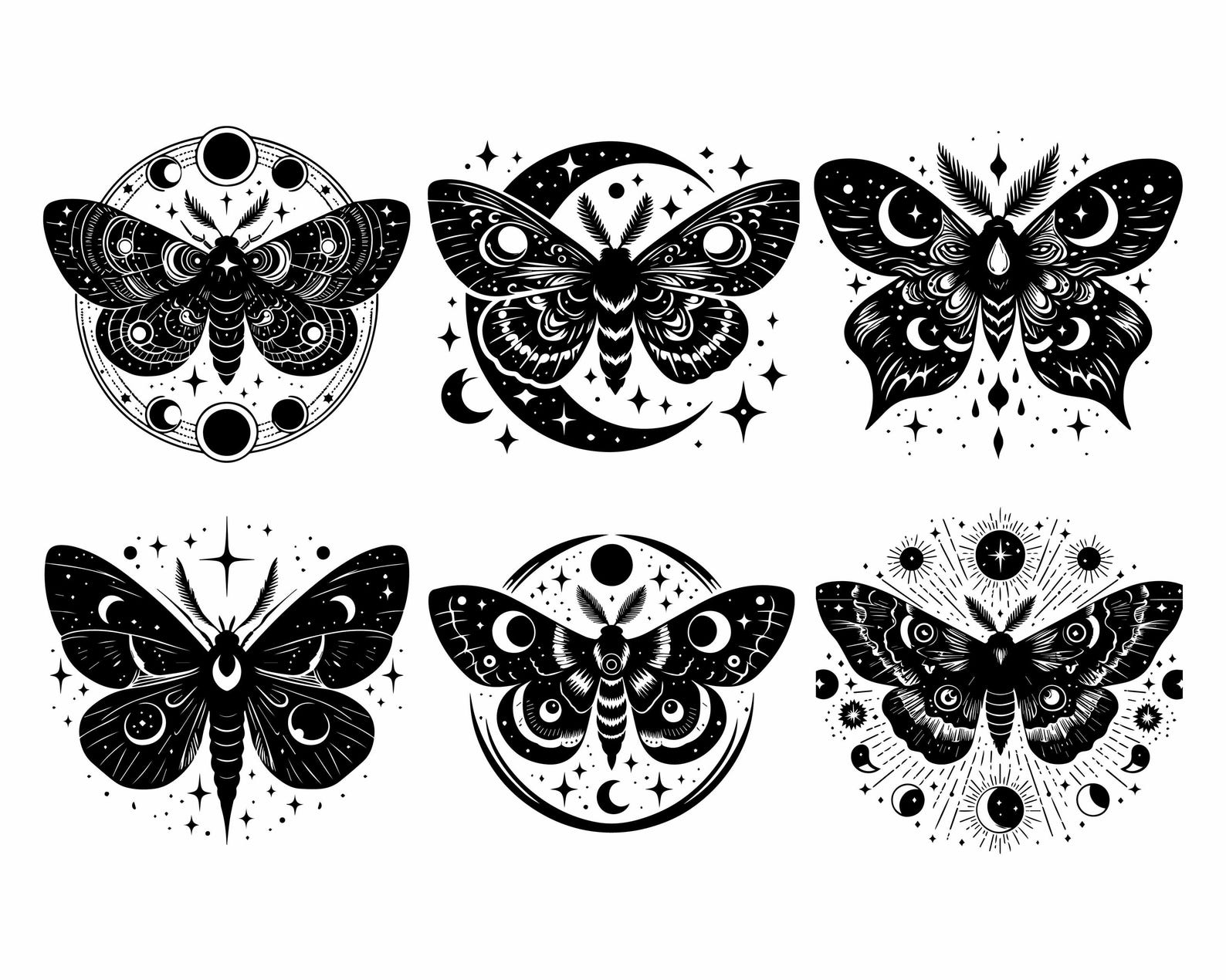 Moth SVG Bundle, Moth Line Drawing, Moth SVG, Moths Clipart, Boho Moth ...