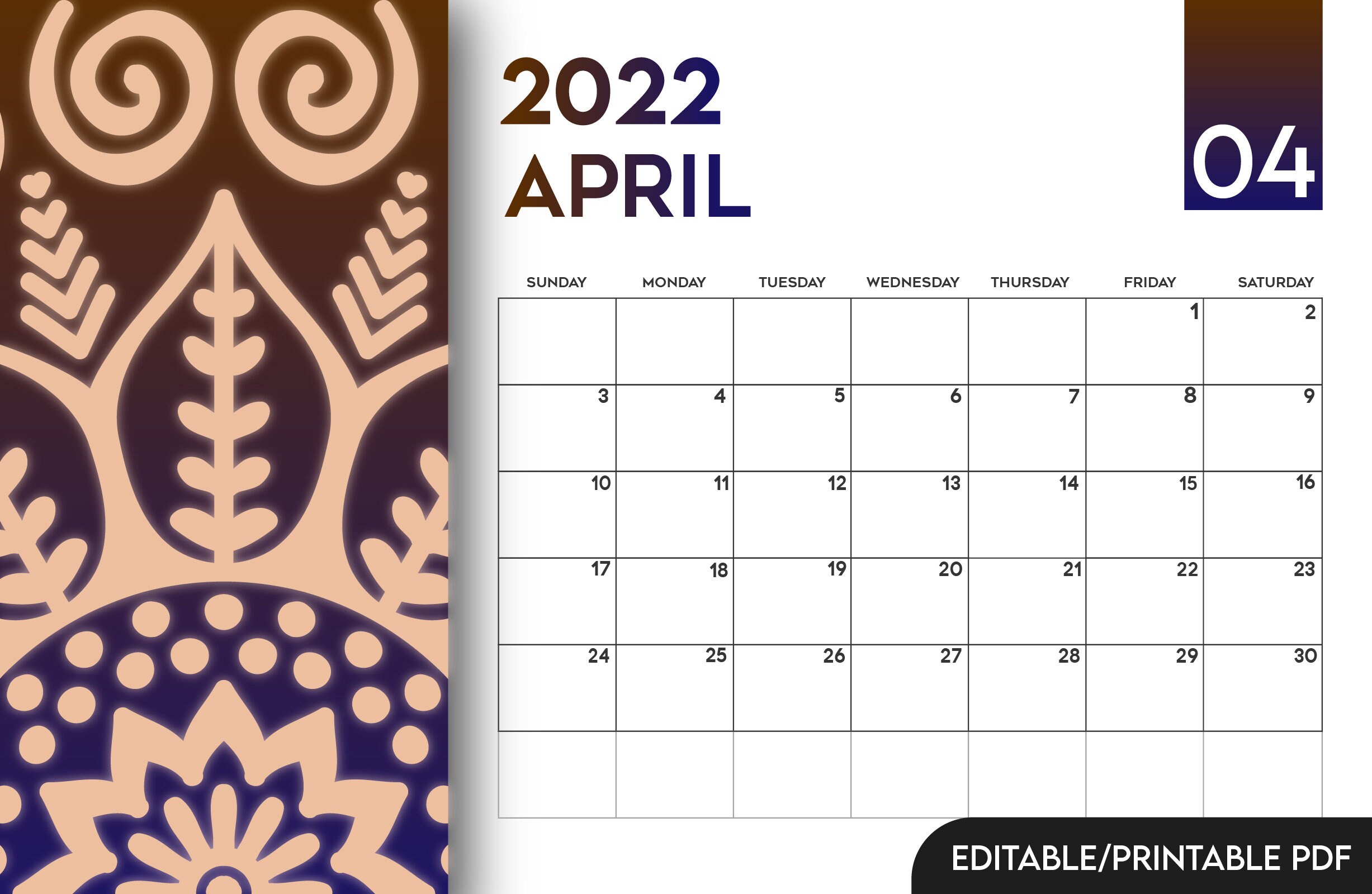 Editable 2022 Calendar Printable 2022 Monthly Calendar Cute | Etsy