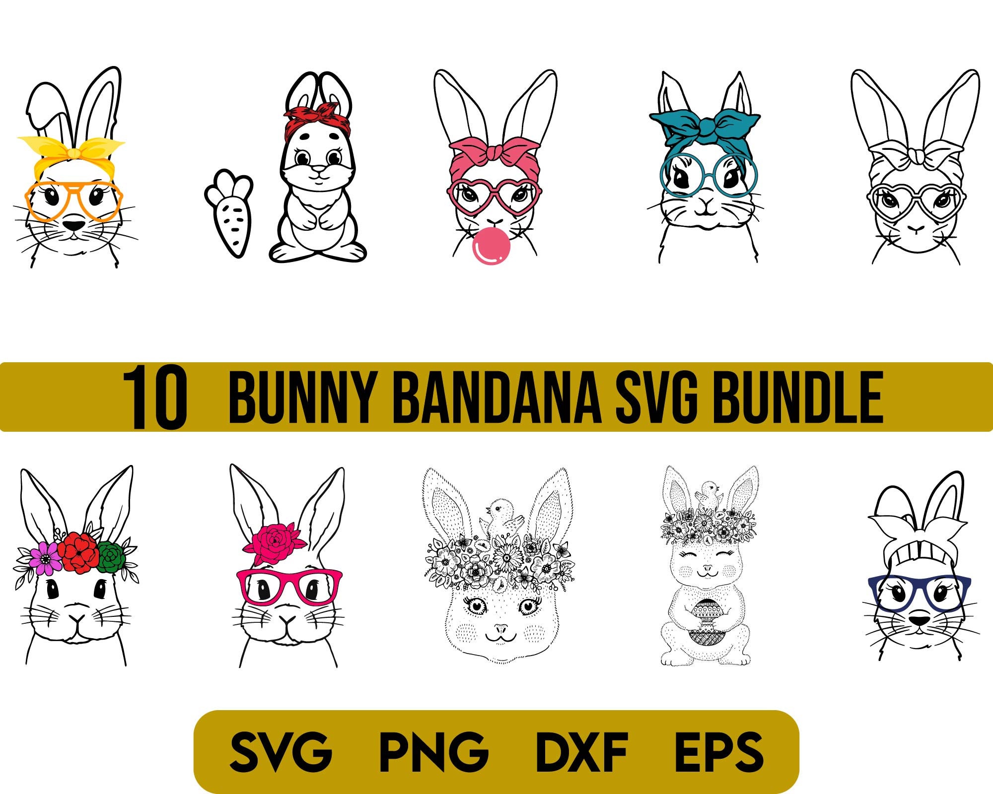 Bunny svg Bundle Florale Hase svg dxf png jpg Osterhase - Etsy México
