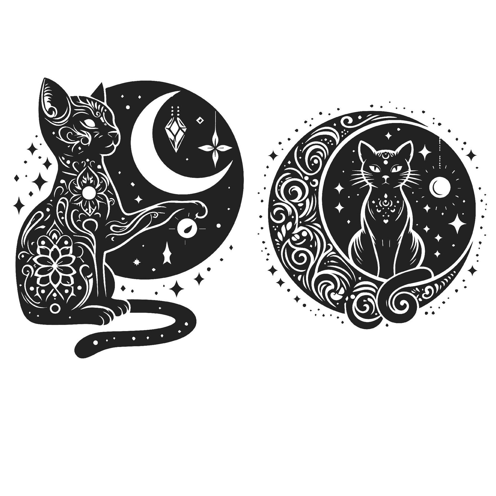 Cat and Moon Phases SVG Bundle, Cat Silhouette Svg, Cat Moon Svg, Cat ...