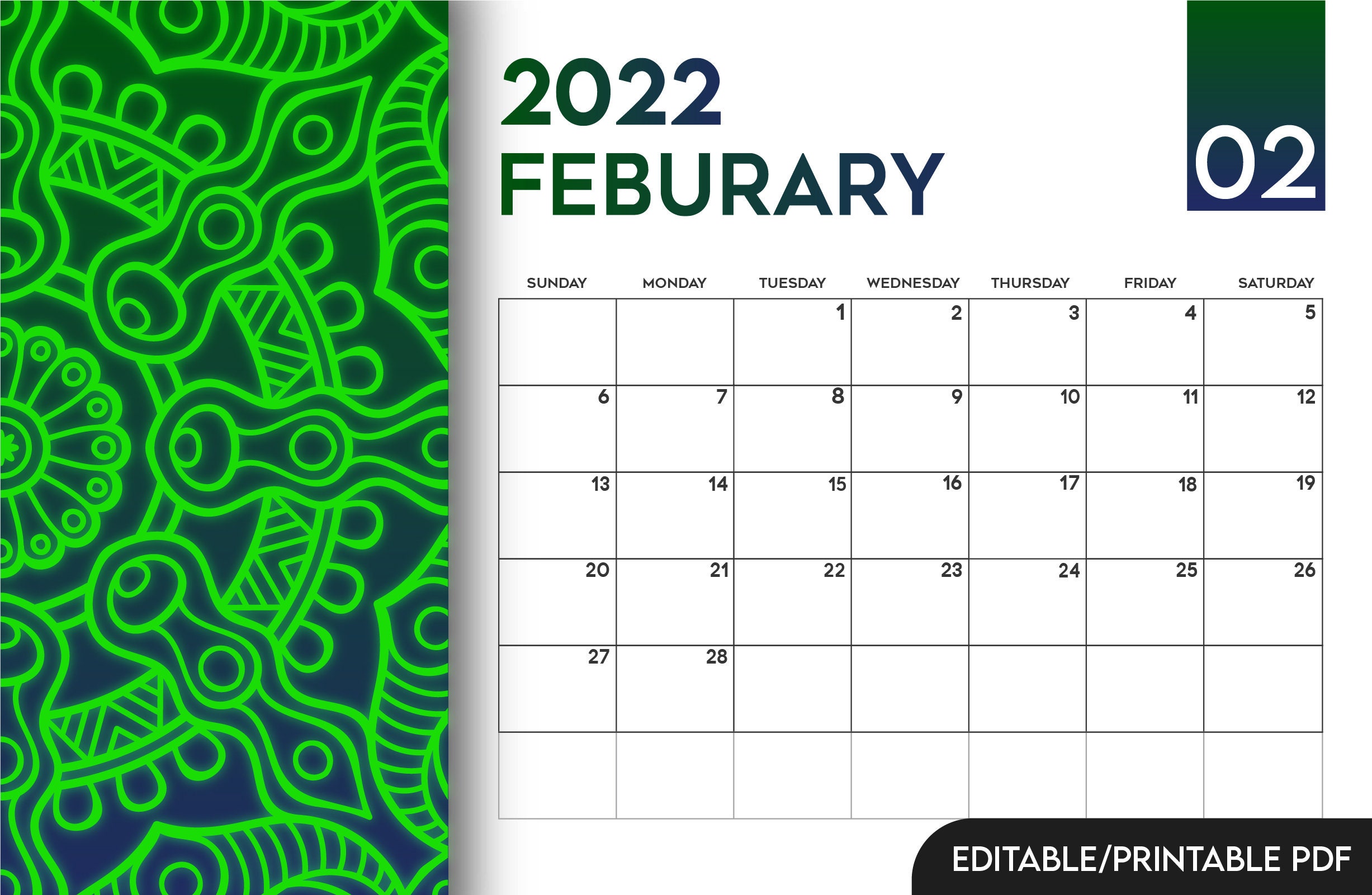 Editable 2022 Calendar Printable 2022 Monthly Calendar Cute - Etsy