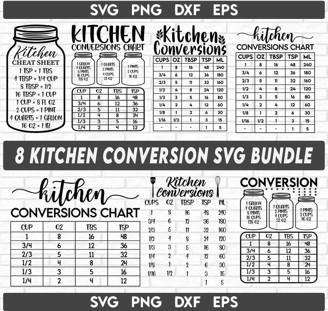Kitchen Conversion Chart Svg Bundle, Measurement Conversions Chart ...