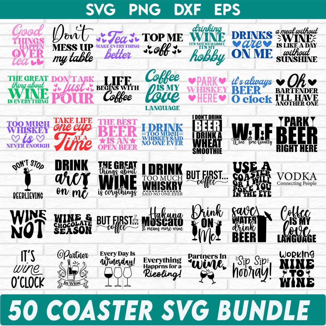 Coaster Svg Bundle, Drink Coaster Svg, Vodka Coasters, Whiskey Coasters ...