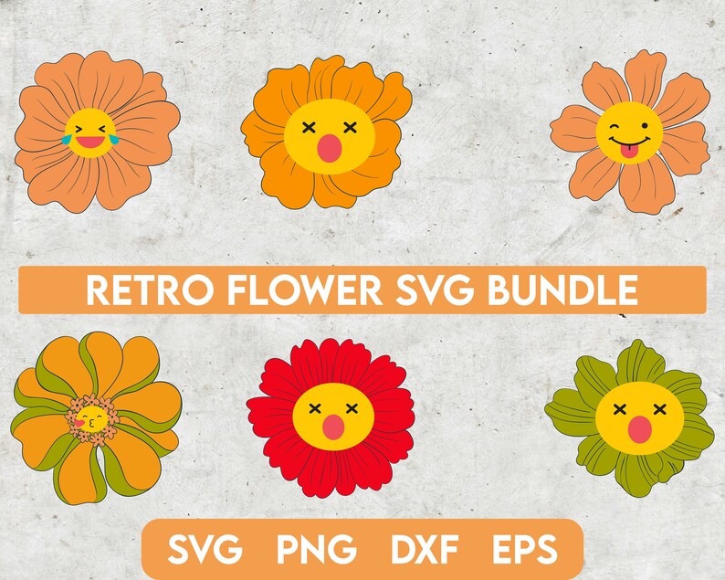 Retro Smiley Flowers Svg Bundle Groovy Smiley Flower Svg - Etsy