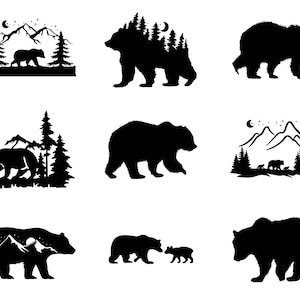 Bear Mountain and Tree Svg Bundle, Night Nature Svg, Wildlife Forest ...
