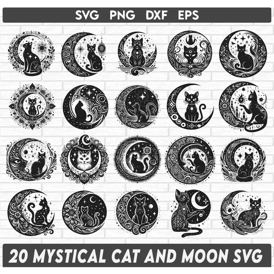 Cat and Moon Phases SVG Bundle, Cat Silhouette Svg, Cat Moon Svg, Cat ...