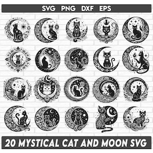Cat and Moon Phases SVG Bundle, Cat Silhouette Svg, Cat Moon Svg, Cat ...