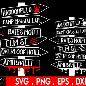 Horror Street Sign Svg, Haddonfield Sign, Camp Crystal Lake Sign, Bates ...