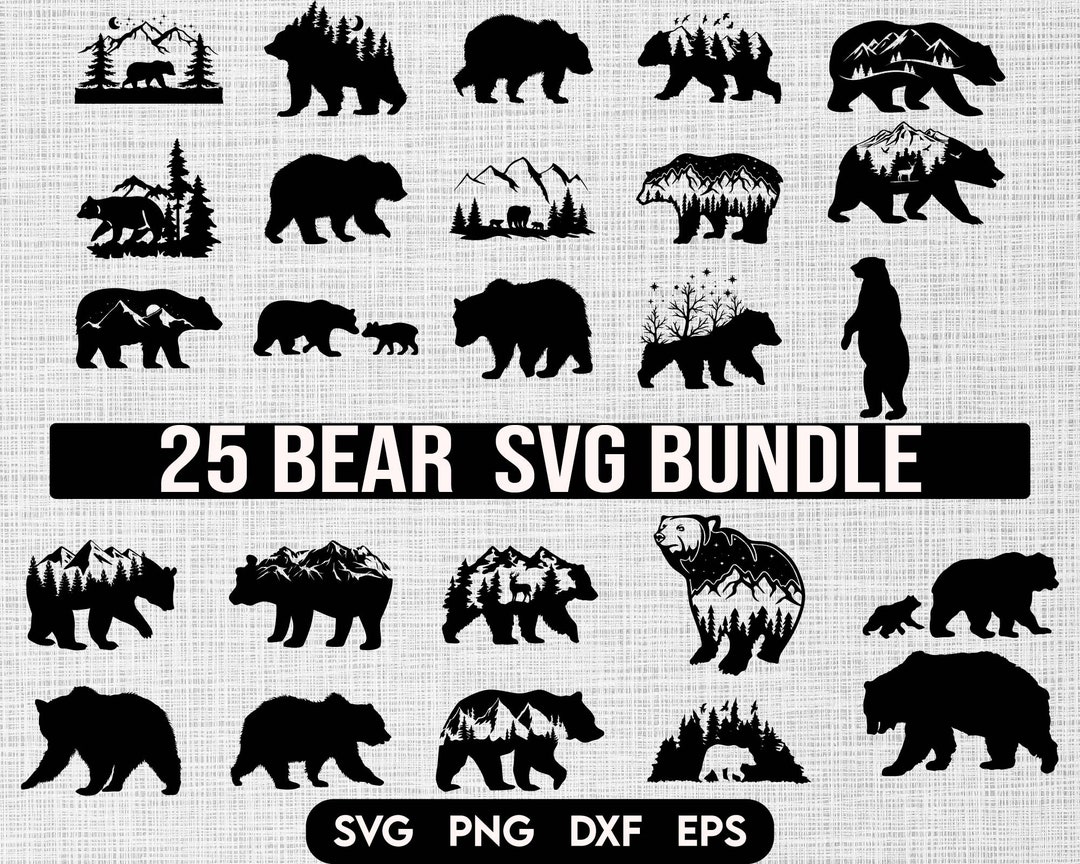 Bear SVG Bundle, Mountains Pine Trees Grizzly Bear SVG, Mama Bear ...